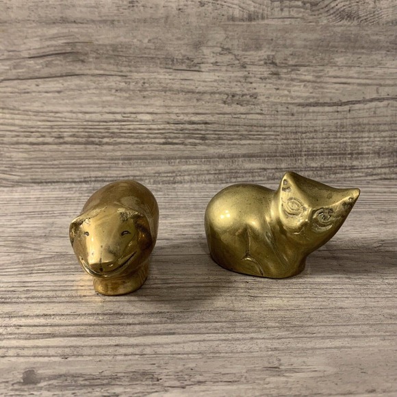 Mann | Accents | 2 Vintage Solid Brass Pig And Cat Figures Paperweights ...